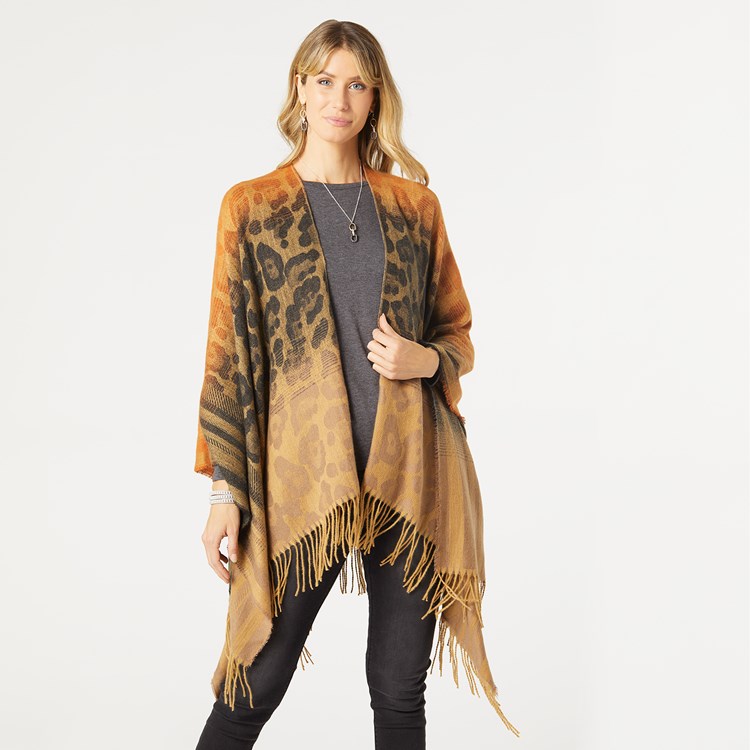 Sloane Fringe Ruana Wrap - Linabella